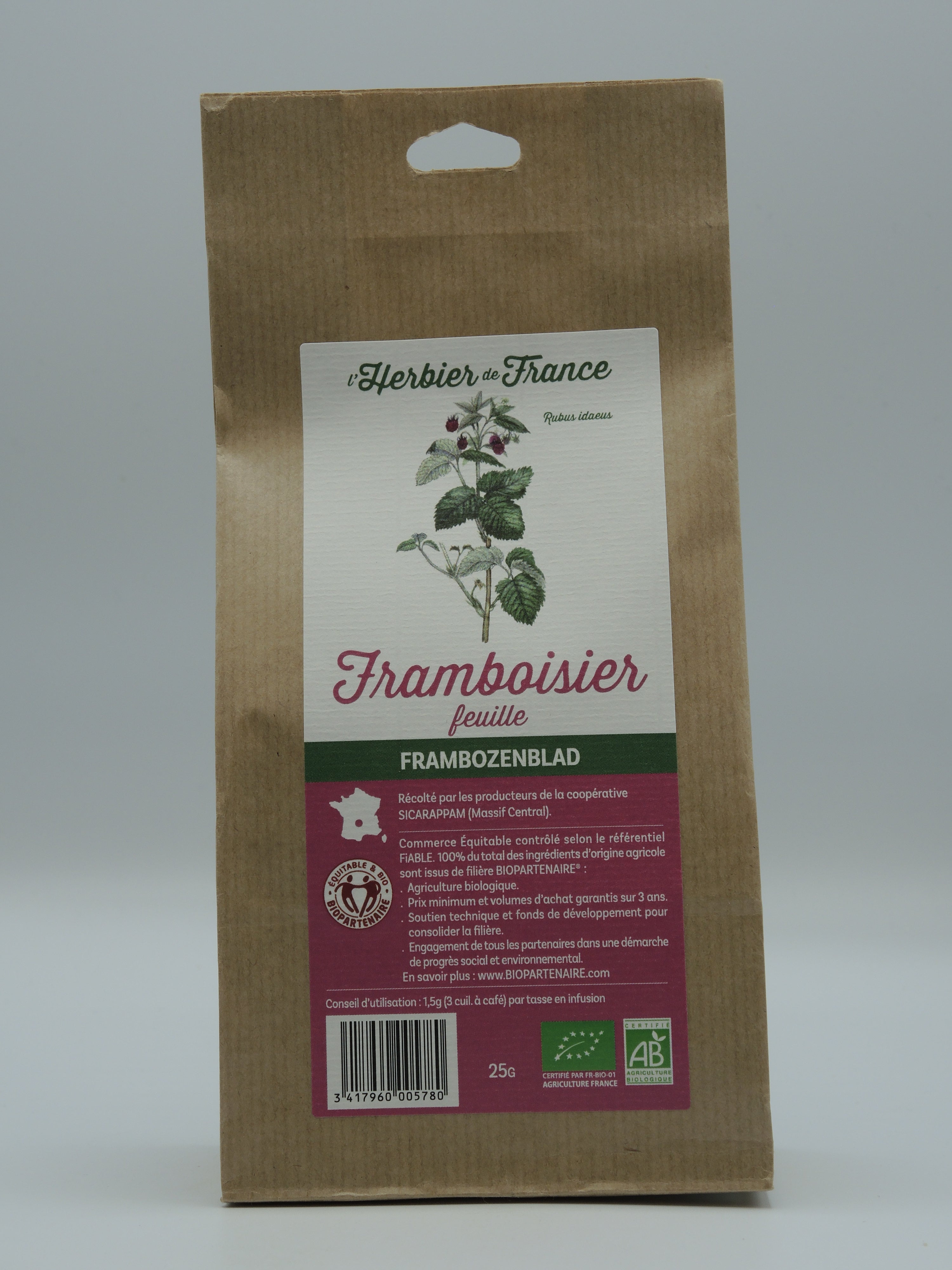 Framboisier, feuille, 25g, l'Herbier de France